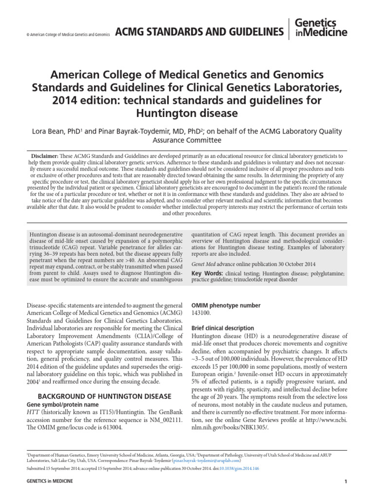 American College of Medical Genetics and Genomics Standards and ...