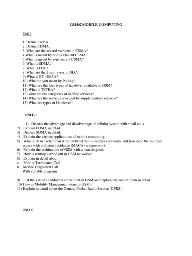 Cs2402 Mobile Computing: Unit Ii | PDF | Transmission Control Protocol | Wireless Lan