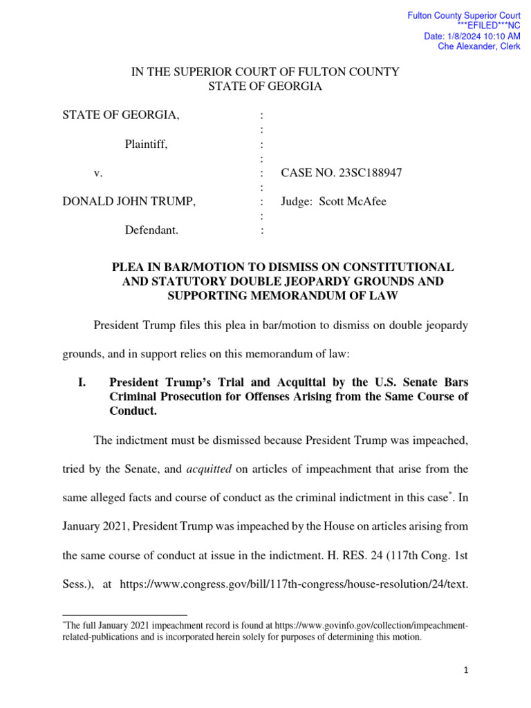 Trump - Plea in Bar - Double Jeopardy | PDF