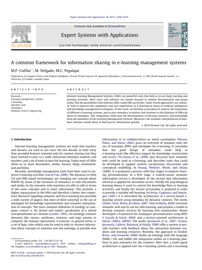 A Common Framework For Information Sharing in E-Learning Management Systems | PDF