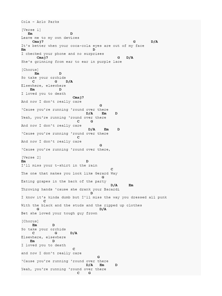 Cola - Arlo Parks Chords | PDF