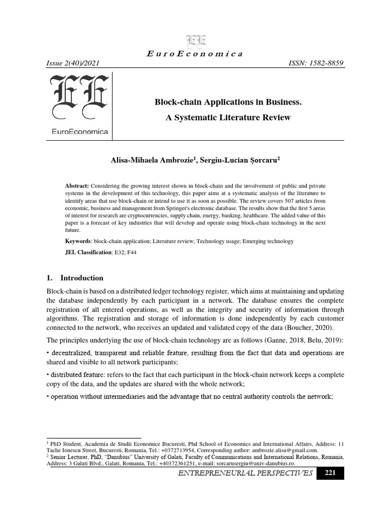 Block-Chain Applications in Business. A Systematic Literature Review ...