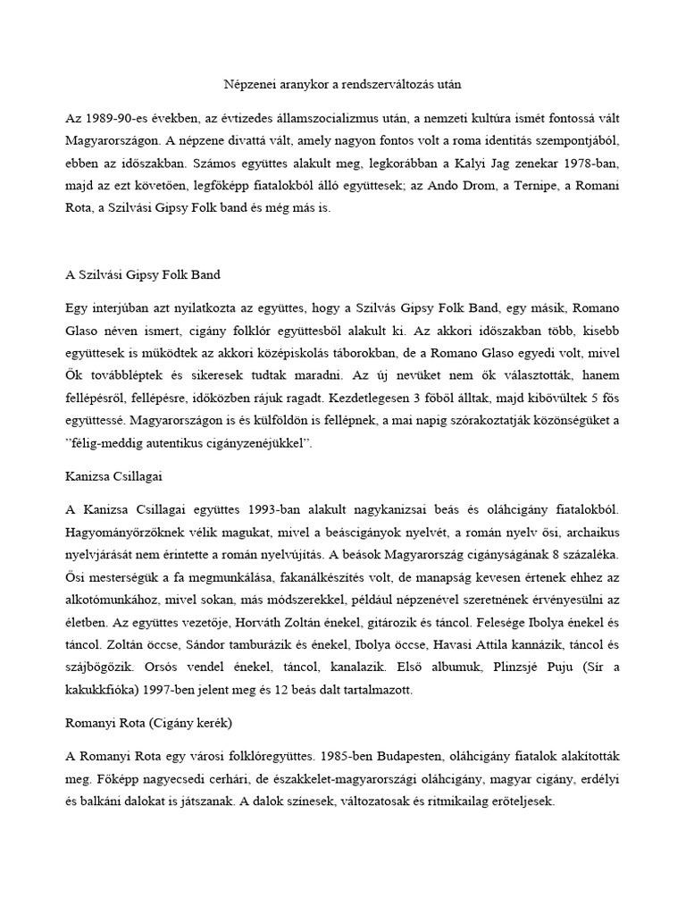 Népzenei Aranykor A Rendszerváltozás Után - Nagy Marco | PDF