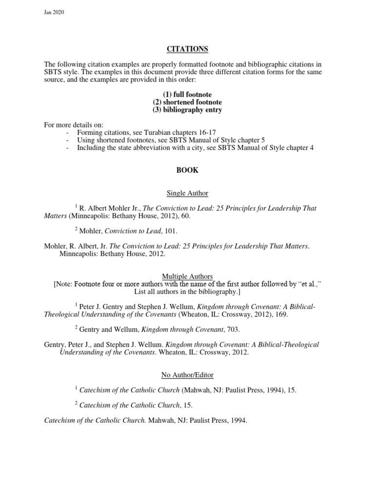 SBTS Citation Formatting Guide | PDF | Citation | Exegesis