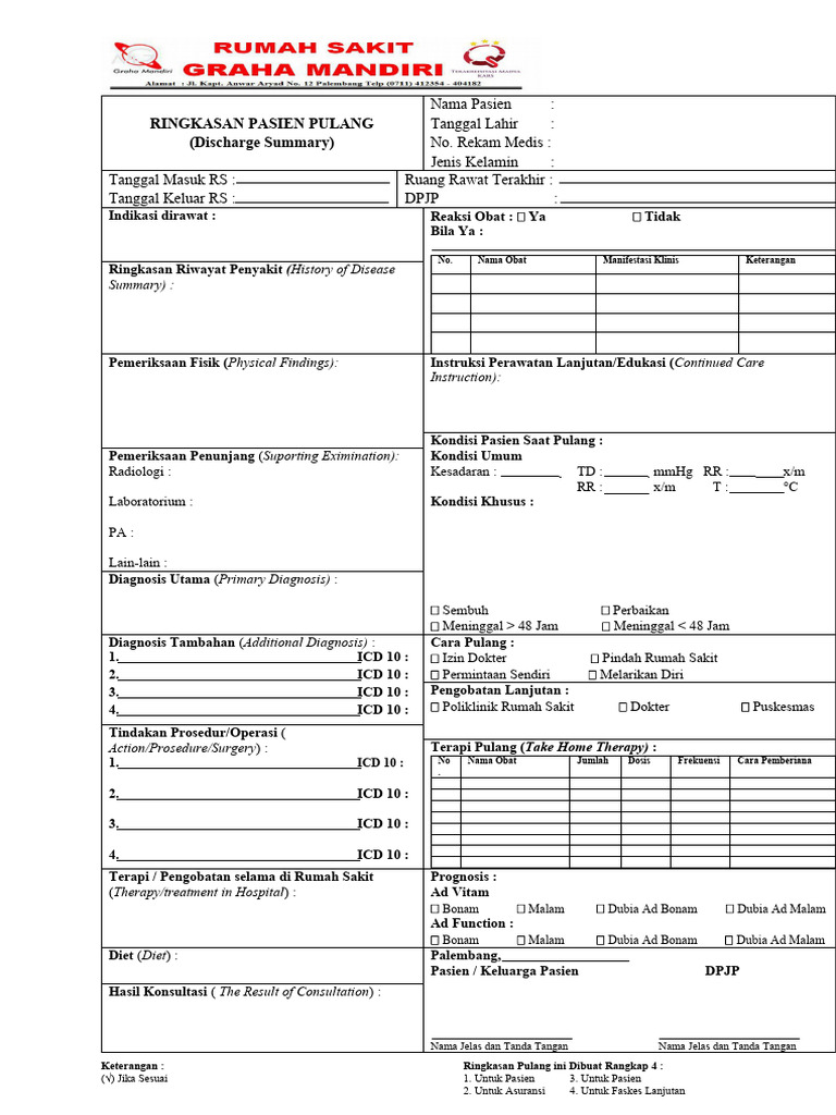 Form Ringkasan Pasien Pulang | PDF