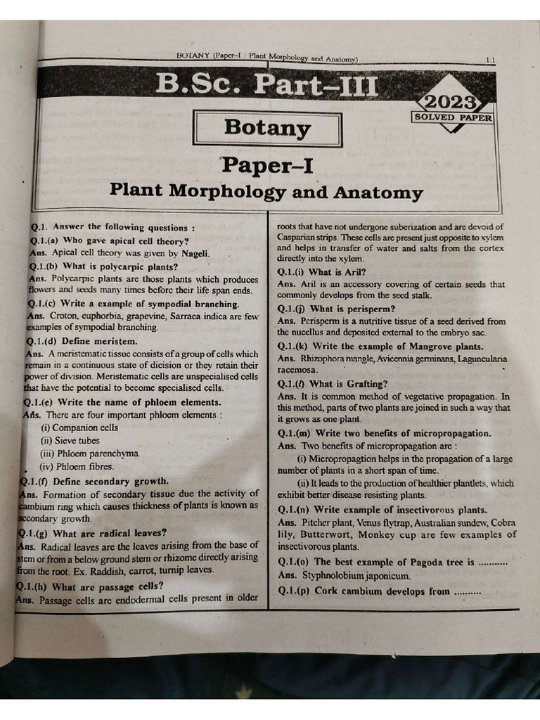Botany 2023 Solved Paer - Compressed | PDF