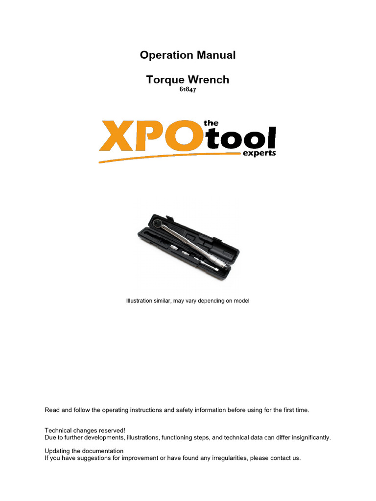 Torque Wrench Operation Manual 61847 | PDF | Business | Computers