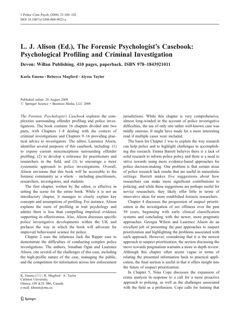 L - J - Alison - Ed The Forensic Psychologist | PDF | Offender ...