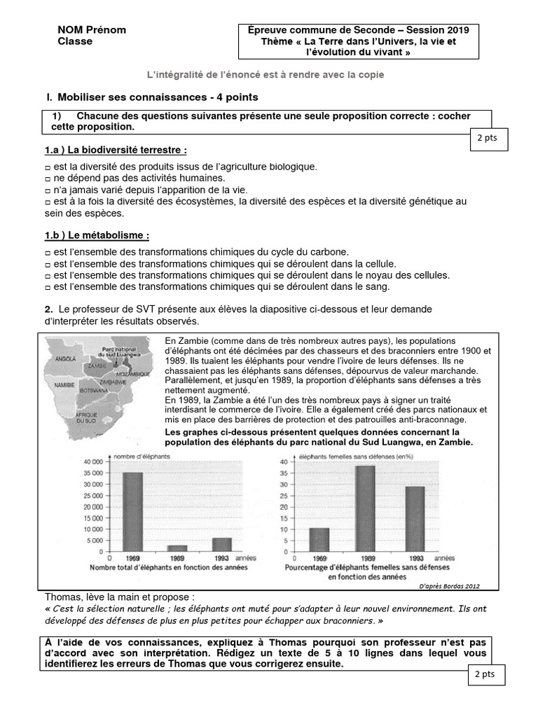 Ep2nde2019 Th1 Sujet | PDF