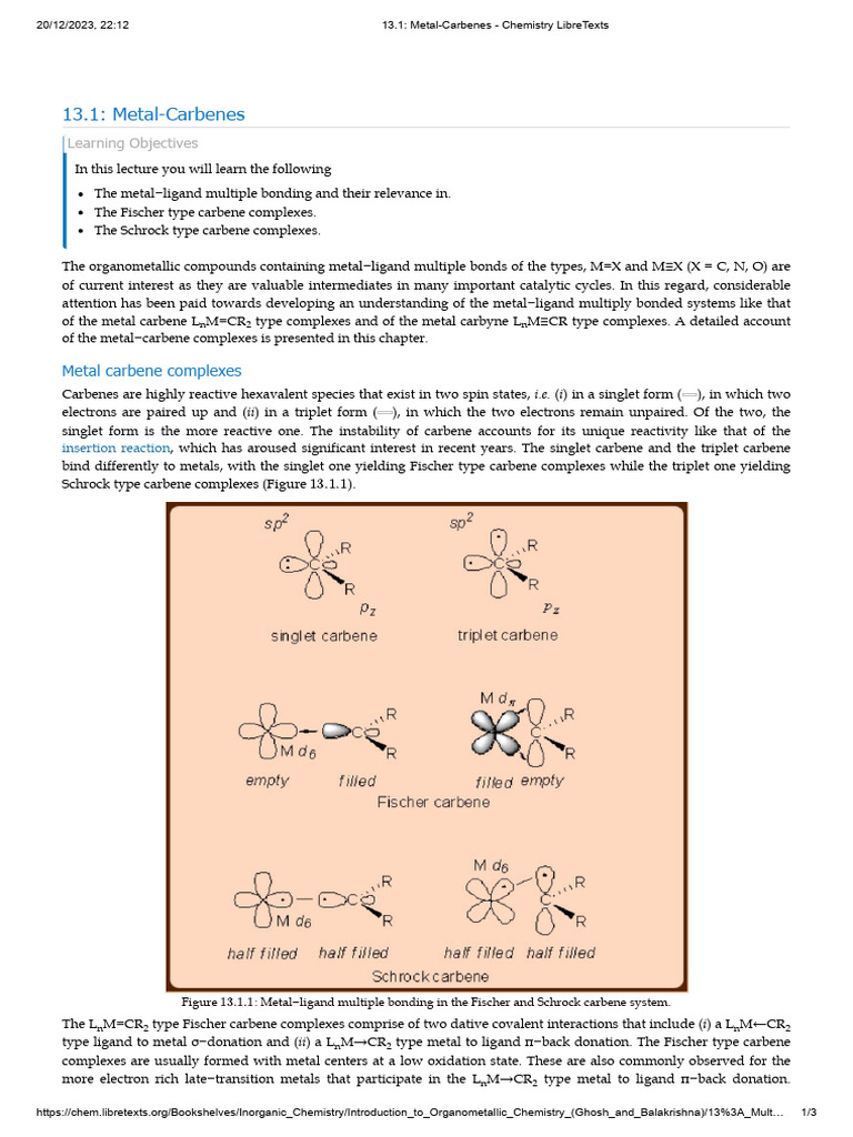 13.1 - Metal-Carbenes - Chemistry LibreTexts | PDF