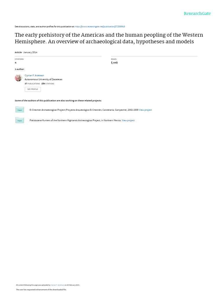 The Early Prehistory of The Americas and The Human Peopling of The ...