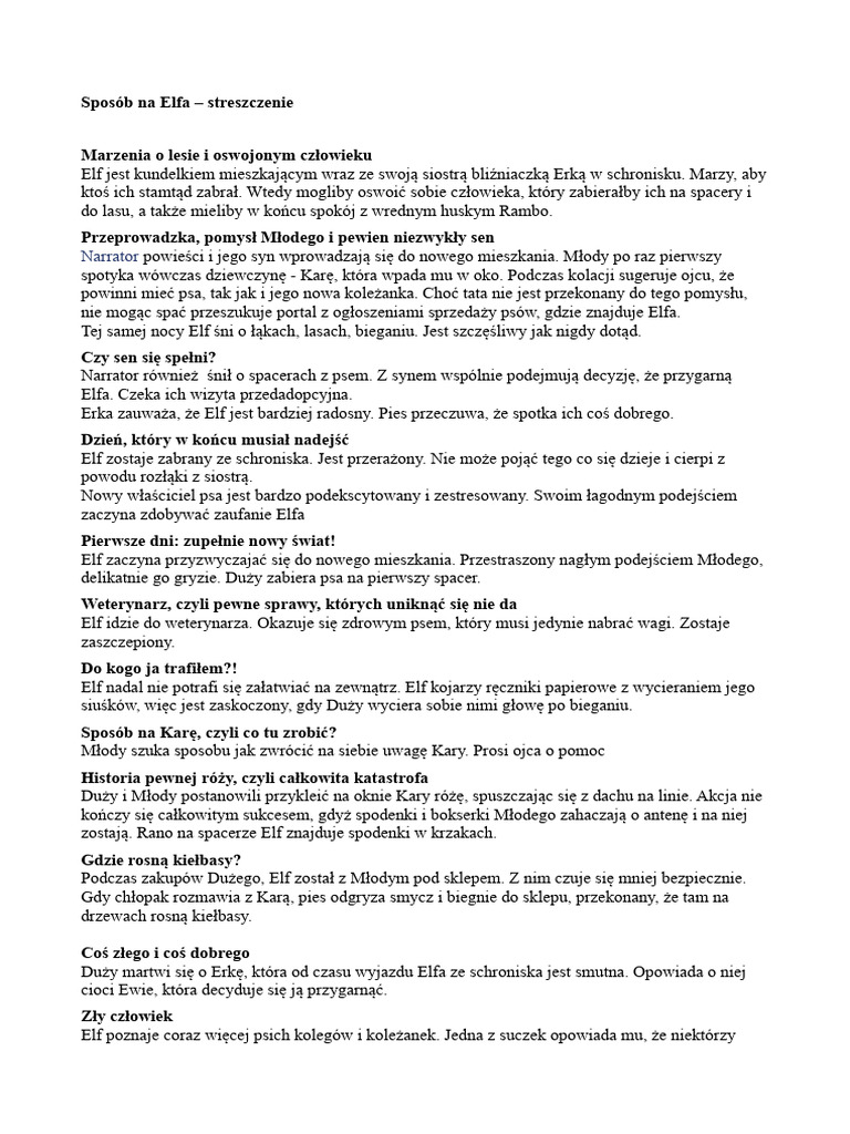 Sposob Na Elfa Streszczenie | PDF