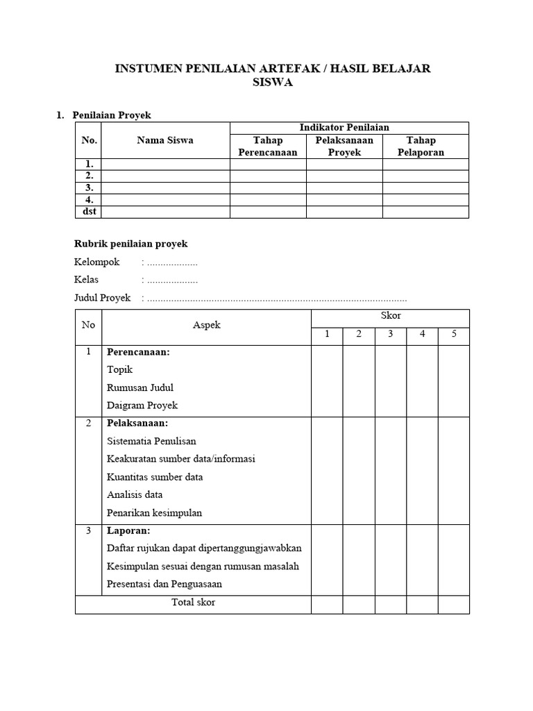 Instrumen Penilaian Hasil Belajar Siswa | PDF