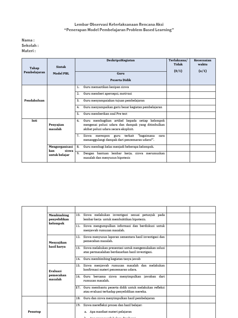 Contoh Instrumen Observasi Guru | PDF