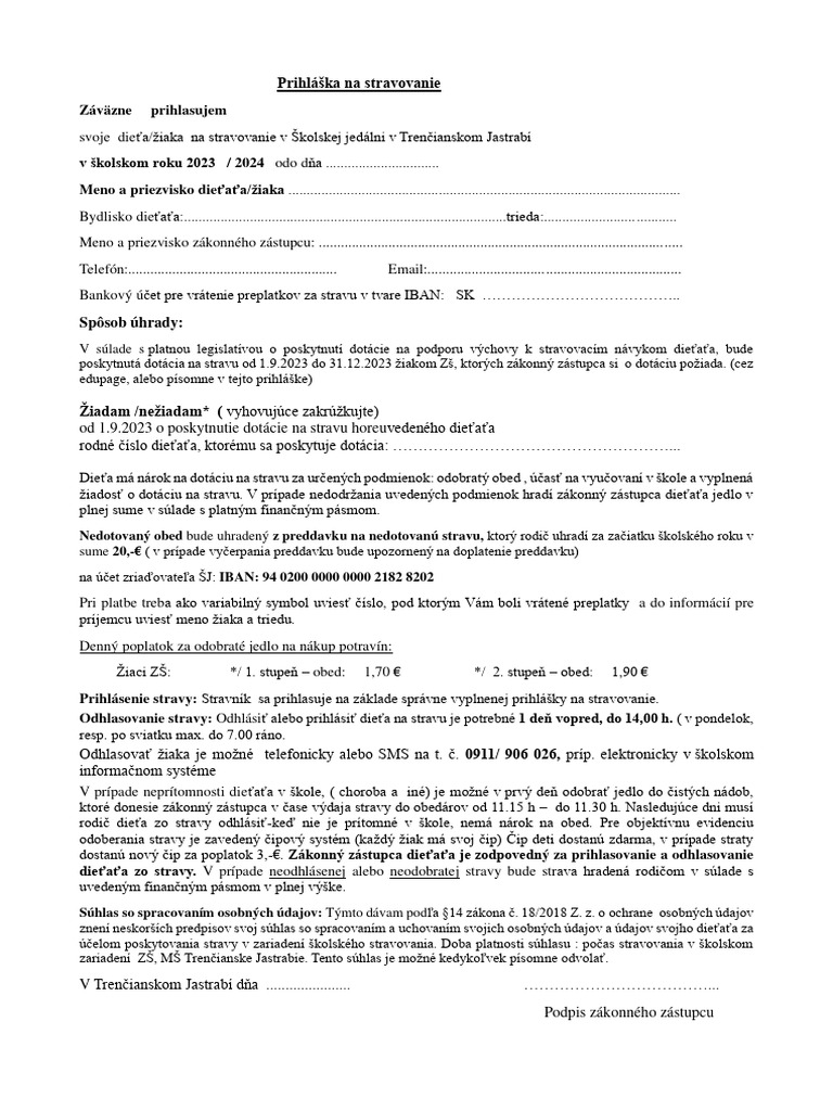 Prihlaska Ziaci Zs Od 1.9.2023 | PDF