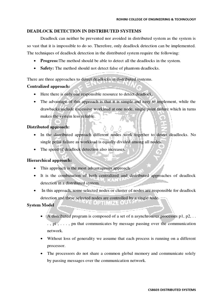 Deadlock Detection in DS and WFG | PDF