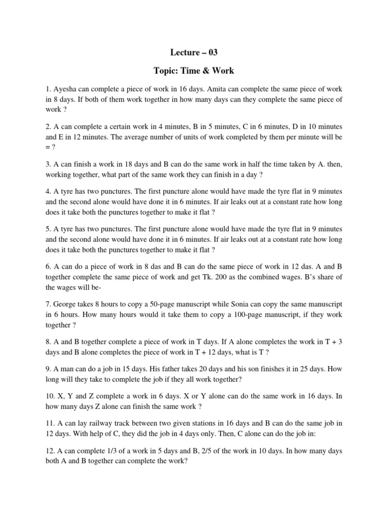 Time and Work Problem Solutions | PDF | Language Arts & Discipline