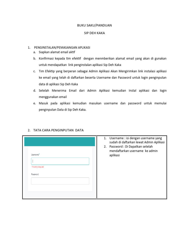 Buku Panduan Aplikasi Sip Deh Kaka | PDF