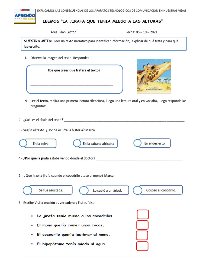 S 30 d2 Leemos La Jirafa Que Tenia Miedo | PDF