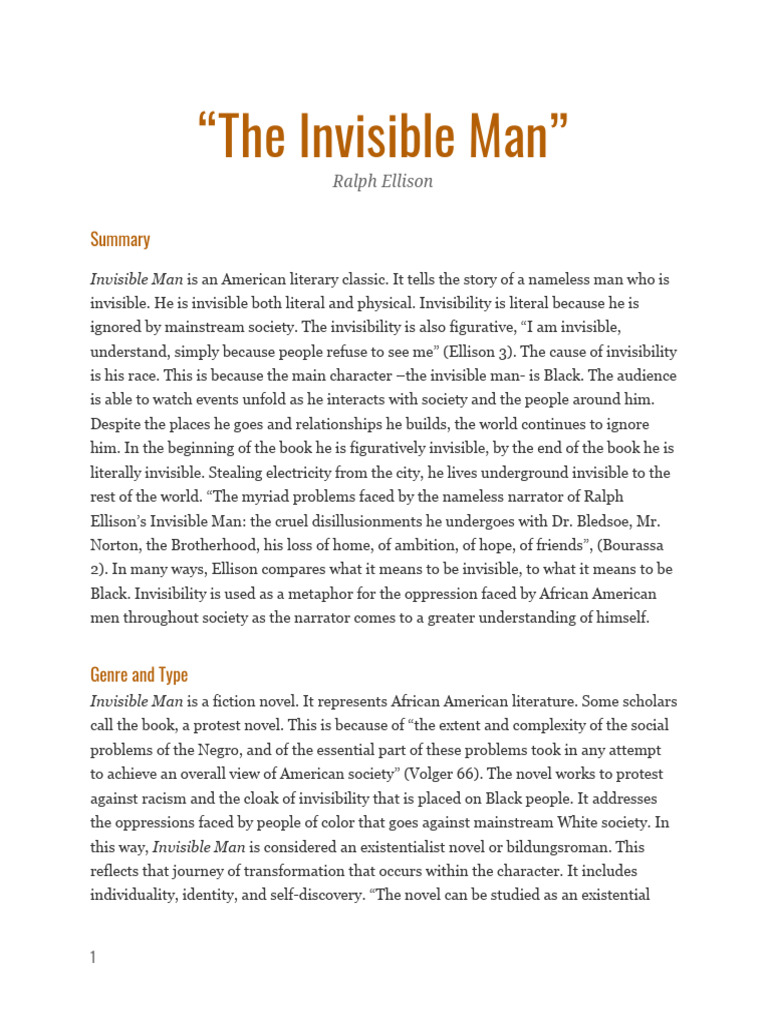 Invisible Man by Ralph Ellison Notes PDF | PDF