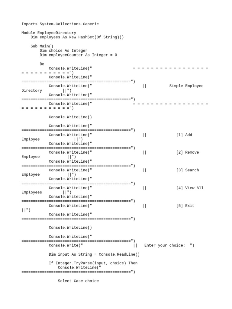 VB.NET EMPLOYEE DIREC | PDF | Computer Programming | Computing