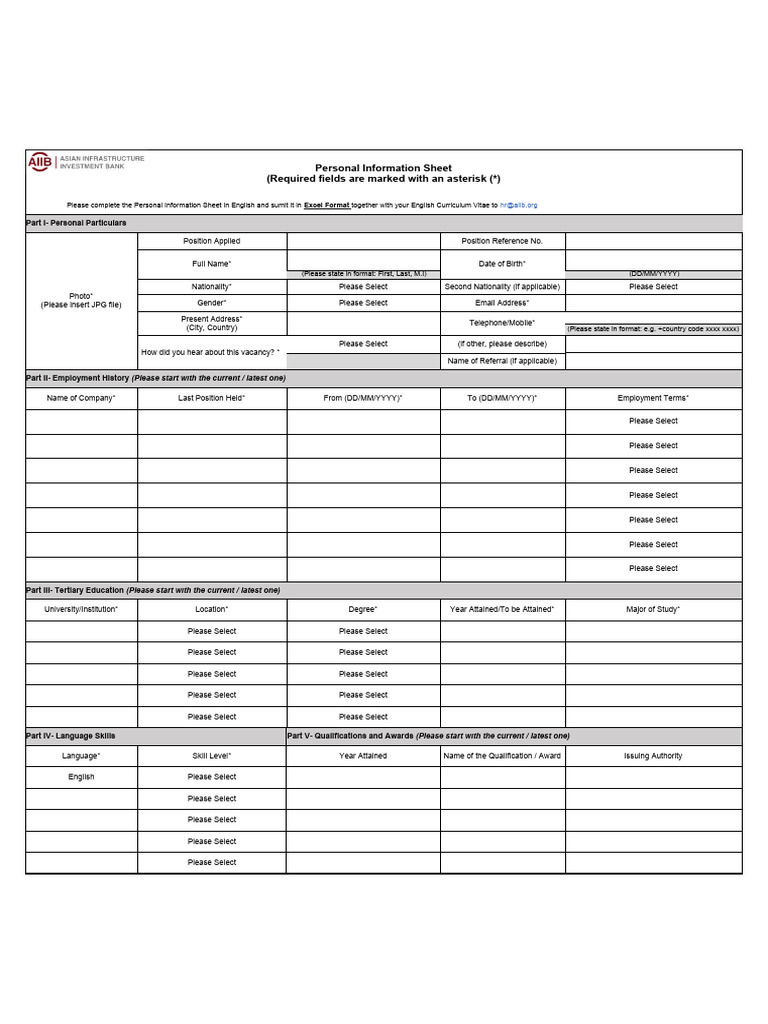 AIIB Personal Information Sheet | PDF | Computing