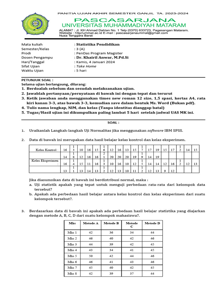Format Soal Uas Pascasarjana | PDF
