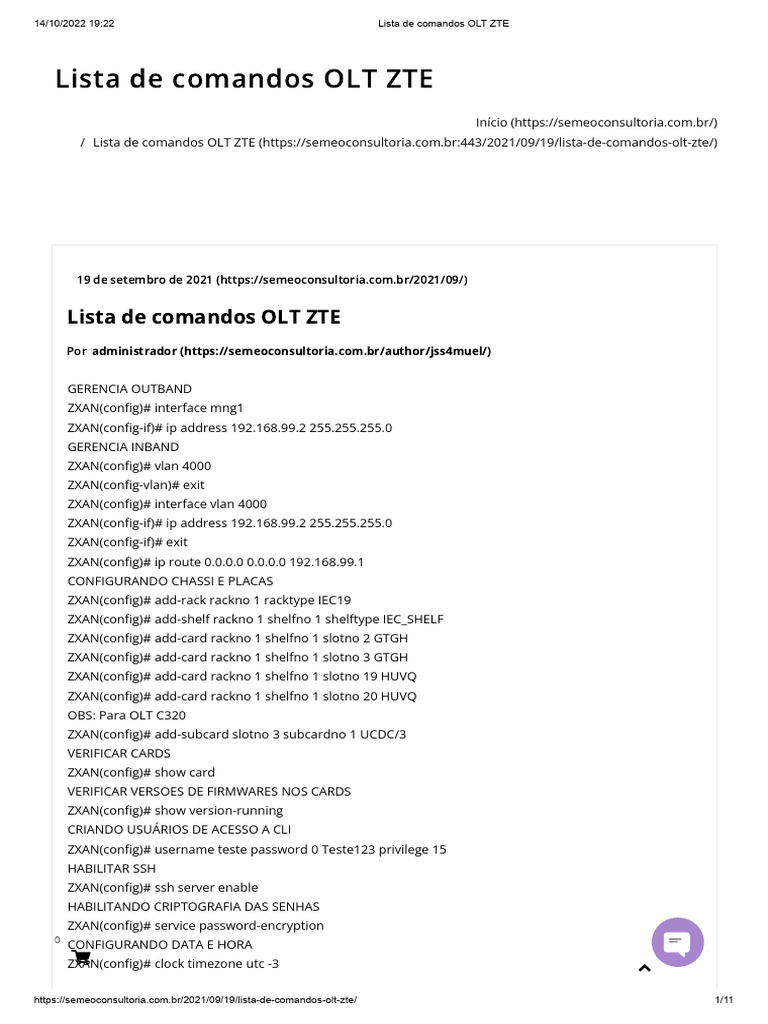 Lista de Comandos OLT ZTE | PDF