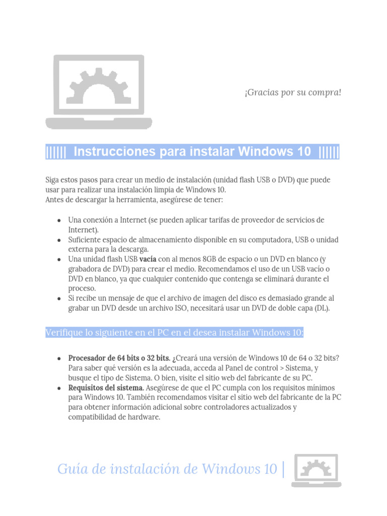 Instrucciones para Instalar Windows 10 | PDF