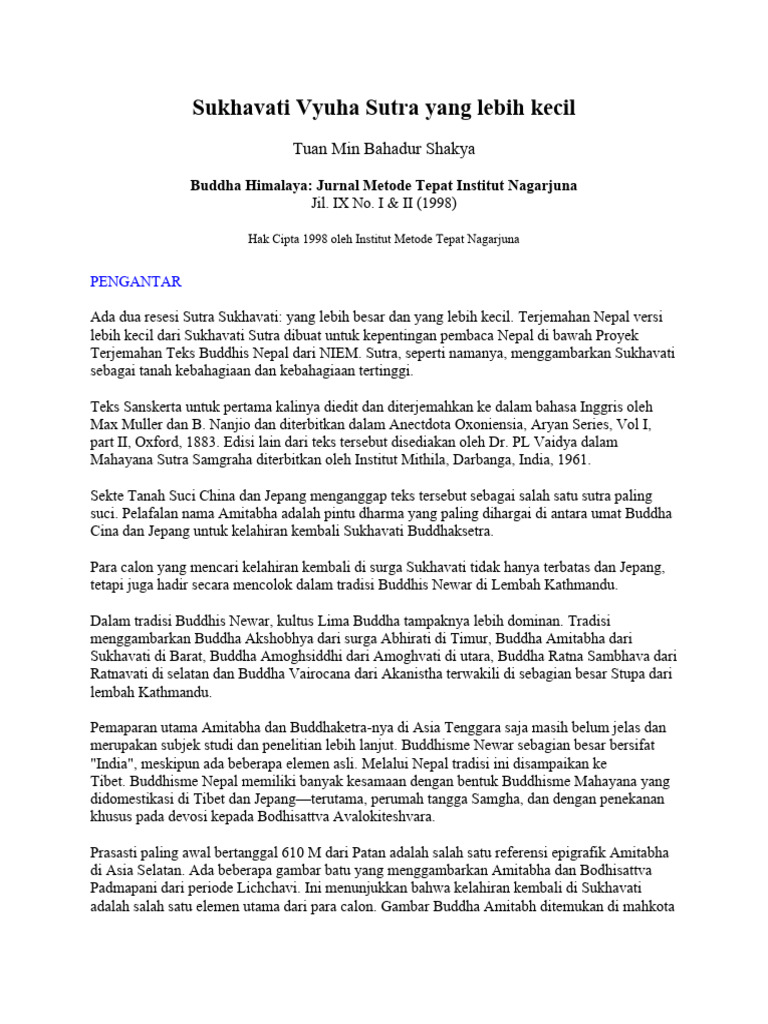 Sukhavati Vyuha Sutra: Surga Amitabha | PDF