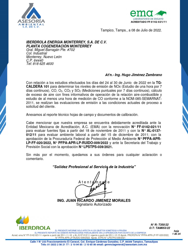 NOx 1H, CO, CO2, O2, SO2 7 DIAS Y CO 1H | PDF