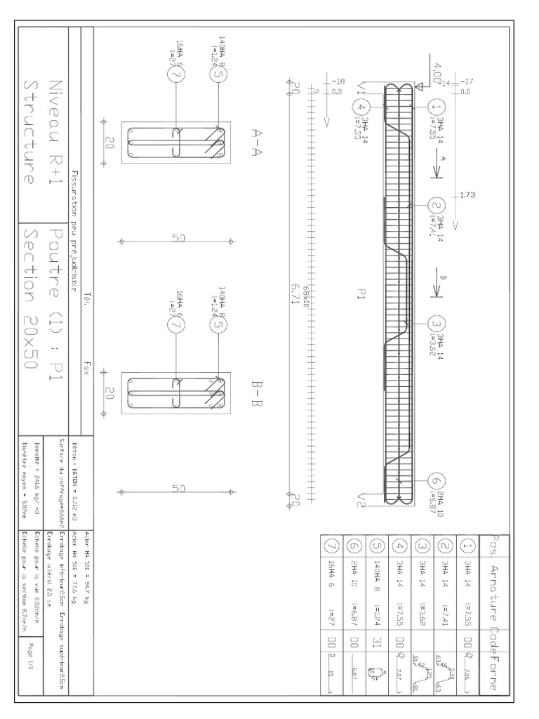 Plan de Feraillage Poutre Section 20x50 | PDF