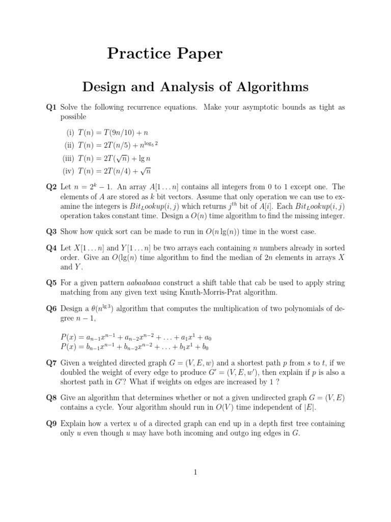 DAA Practice Set | PDF