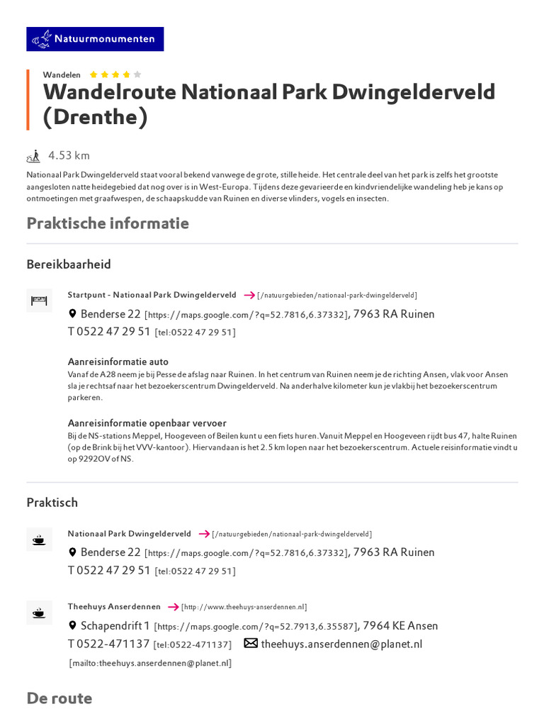 Natuurgebieden - Nationaal Park Dwingelderveld - Route - Wandelroute ...