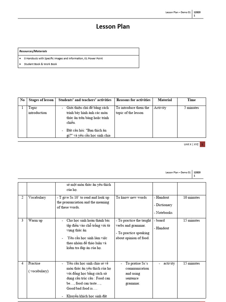 Lesson Plan Unit 2 Warm Up Vob | PDF