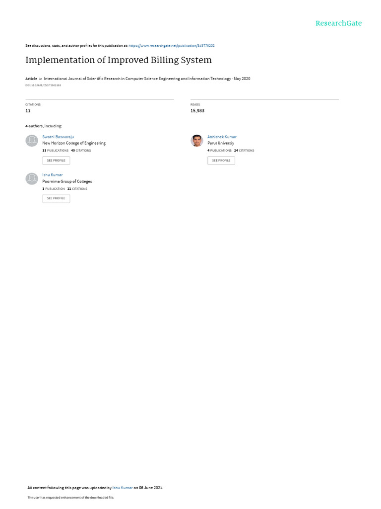 Implementation of Improved Billing System | PDF