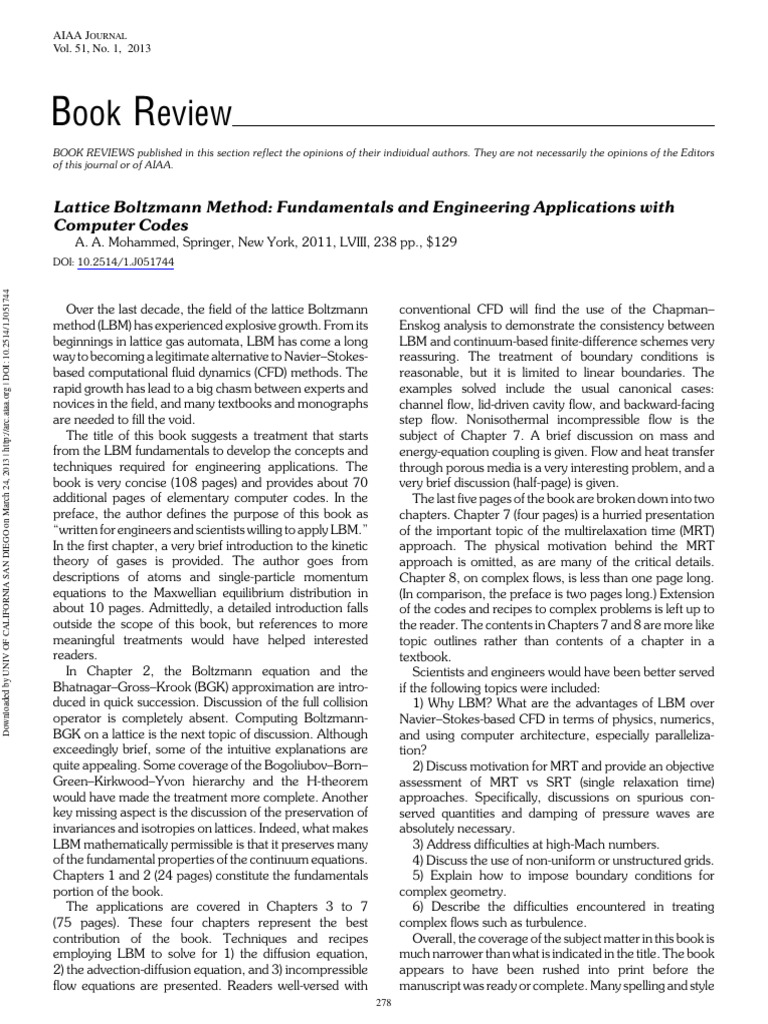 Ook Eview: Lattice Boltzmann Method: Fundamentals and Engineering Applications With Computer ...