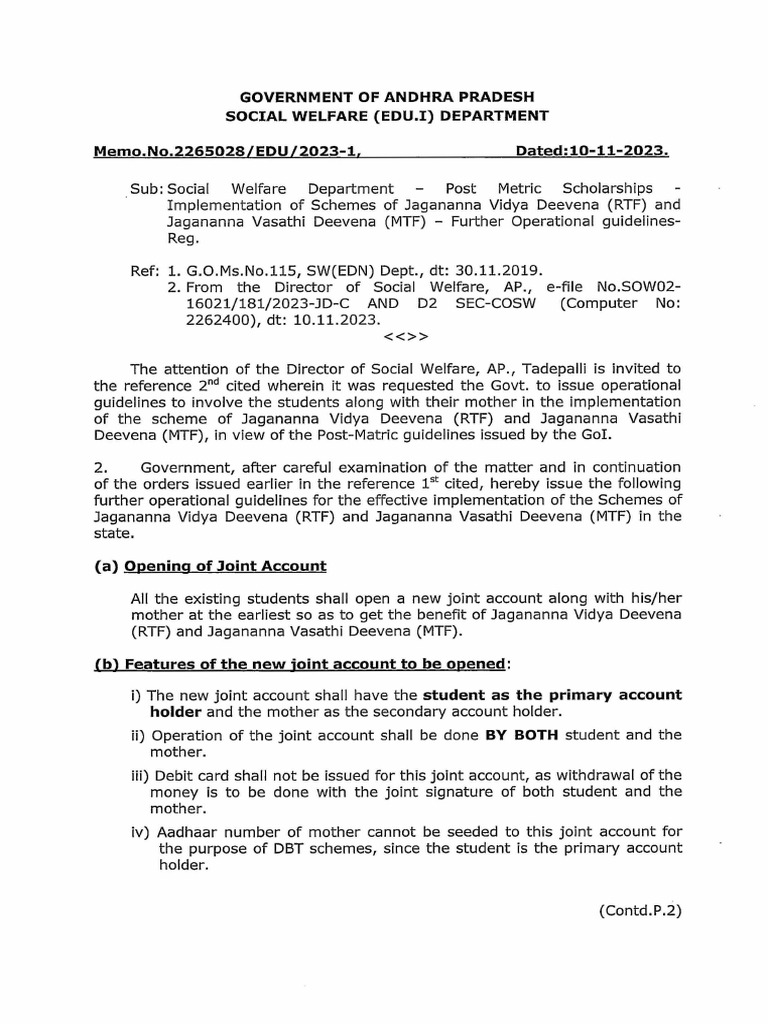 JVD Scheme - Opening of JT Accts - Govt Instructions Dated 10-11-2023 | PDF JVD Scheme - Opening of JT Accts - Govt Instructions Dated 10-11-2023 | PDF