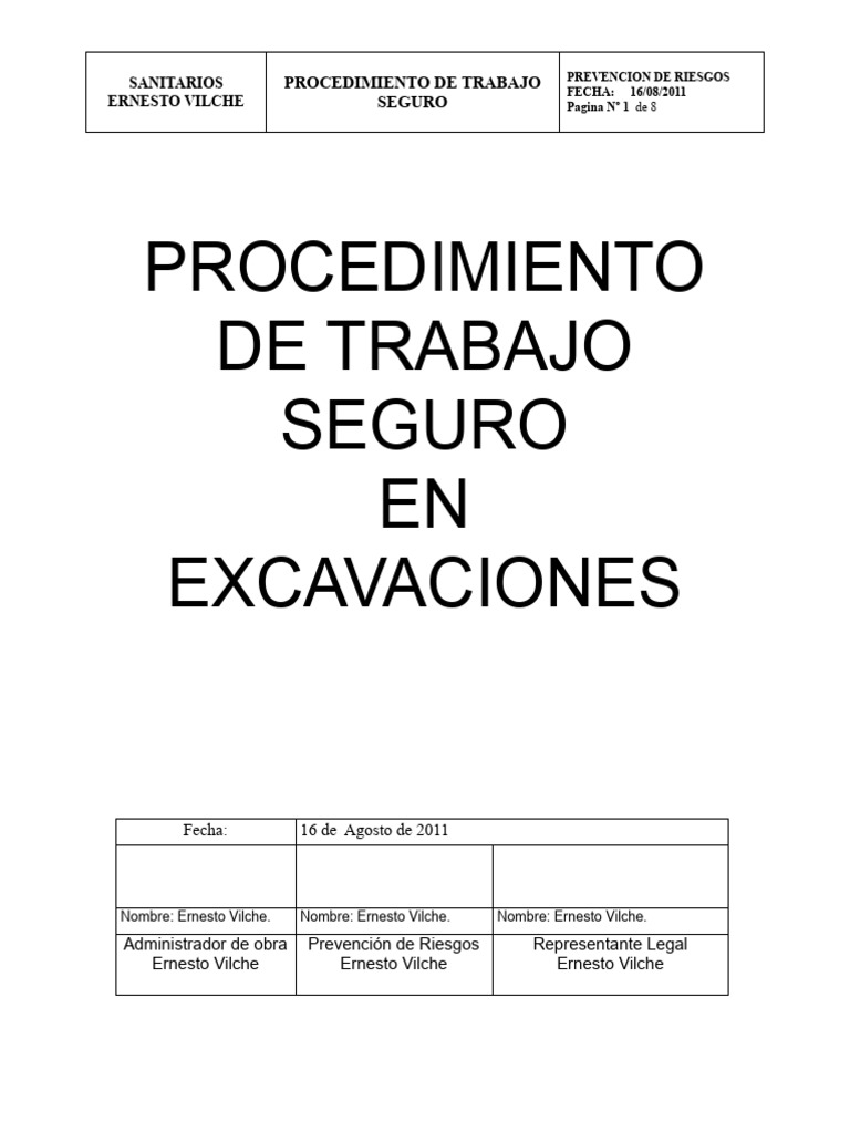 Procedimiento para Trabajo Seguro en Excavaciones | PDF