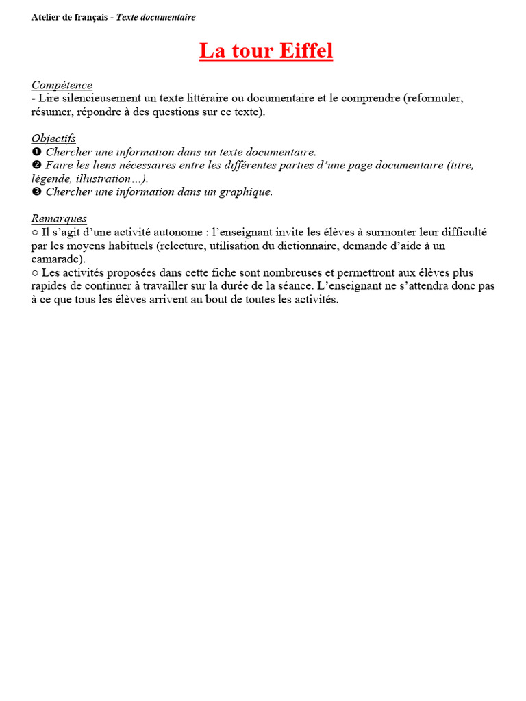 Texte Documentaire La Tour Eiffel | PDF