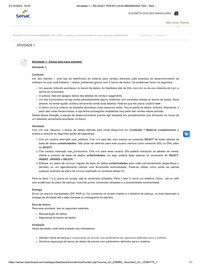 Atividade 1 - RS-20231-TDS-M1-UC04-660009240D TDS - Mód .. | PDF