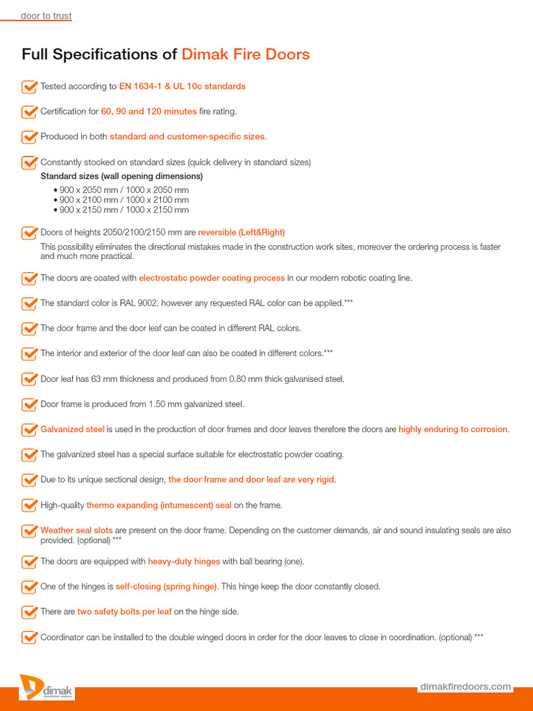 Dimak Fire Rated Doors Specifications | PDF