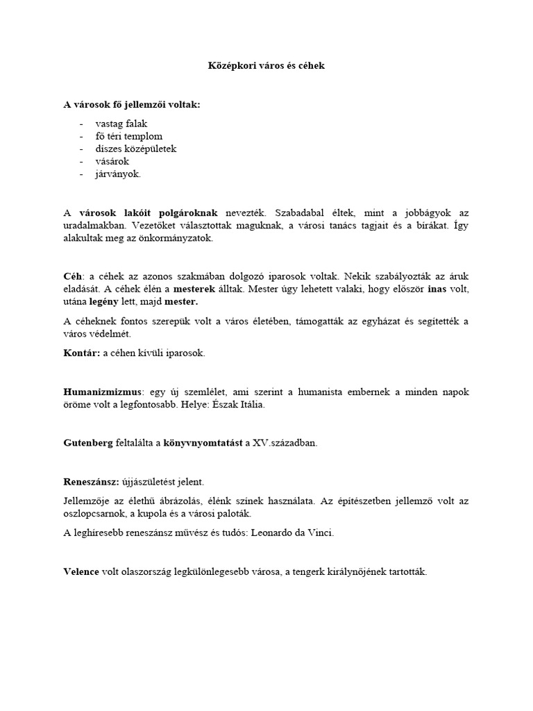 Középkori Város És Céhek | PDF