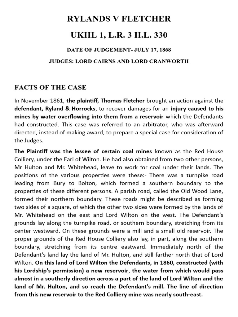 Rylands V Fletcher | PDF | Law