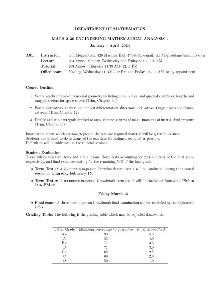 Math2130CourseOutline (W2024) | PDF