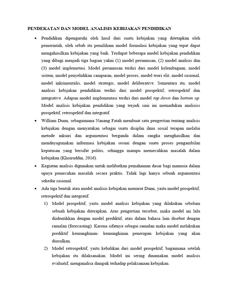 Pendekatan Dan Model Analisis Kebijakan Pendidikan | PDF Pendekatan Dan Model Analisis Kebijakan Pendidikan | PDF