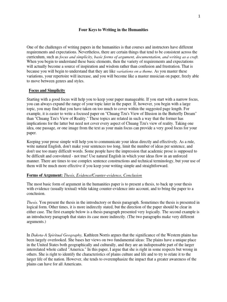 Four Keys To Writing in The Humanities | PDF