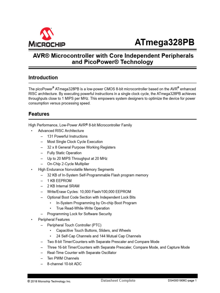 ATmega328PB - Complete Datasheet (40001906C) | PDF | Microcontroller ...