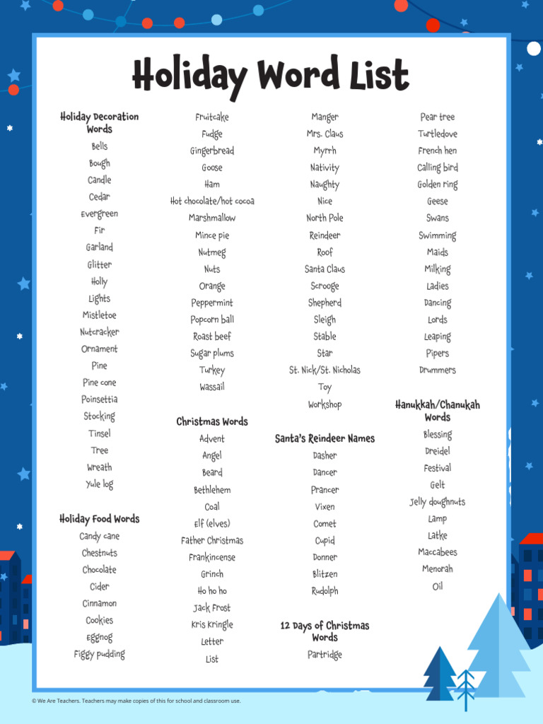 We Are Teachers Holiday Word List | PDF