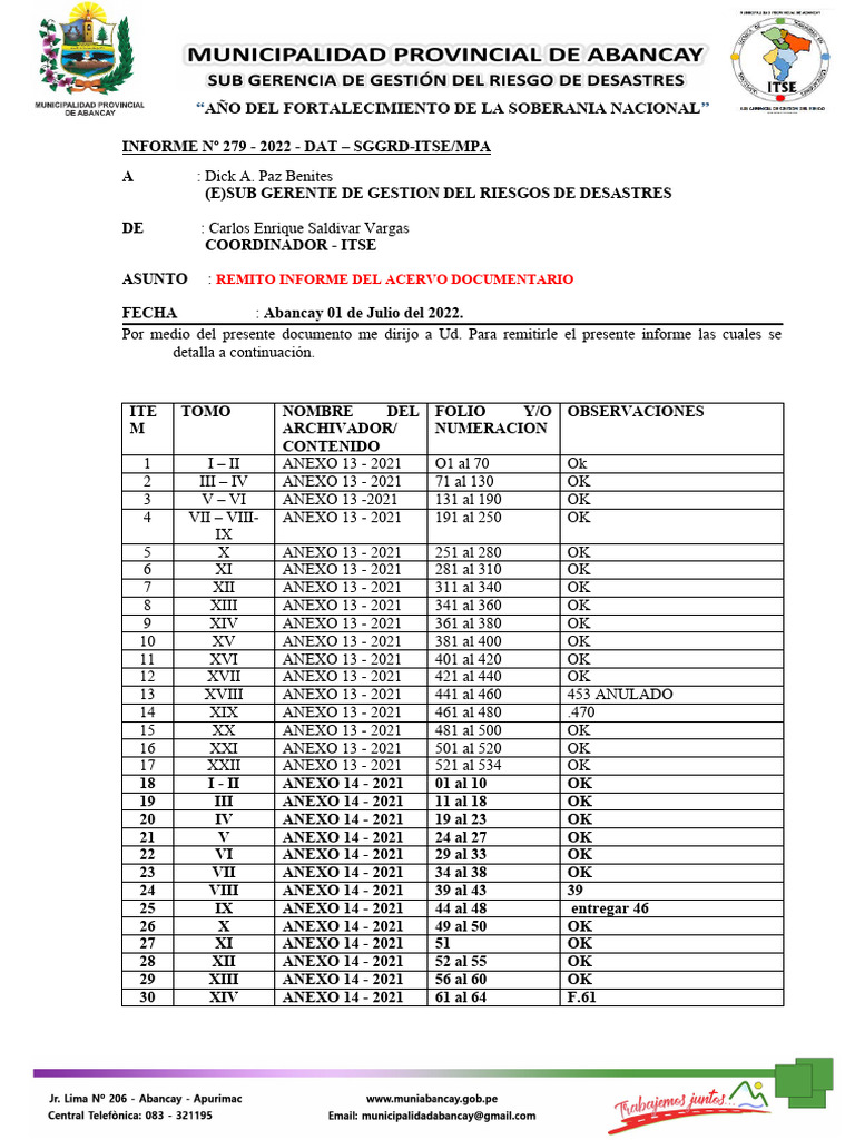 Informe #276 Acervo Documentario | PDF